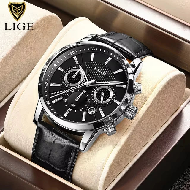 LIGE Top Brand Luxury Leather Casual Quartz Watch – Zyrawave
